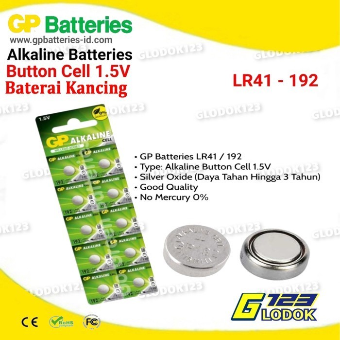 Baterai Kancing Alkaline 192/LR41/V3GA Original GP Batteries - 10Pcs ...