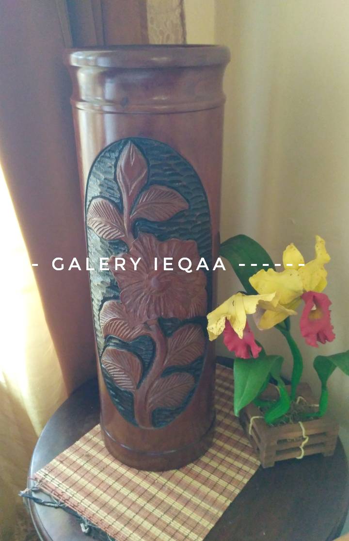 Vas Bunga lantai/ Tempat Payung Kayu Jati Motif Bunga | Lazada Indonesia