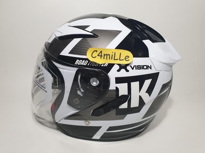 HELM NHK R1 NEURO WHITE SILVER DOUBLE VISOR HALF FACE | Lazada Indonesia