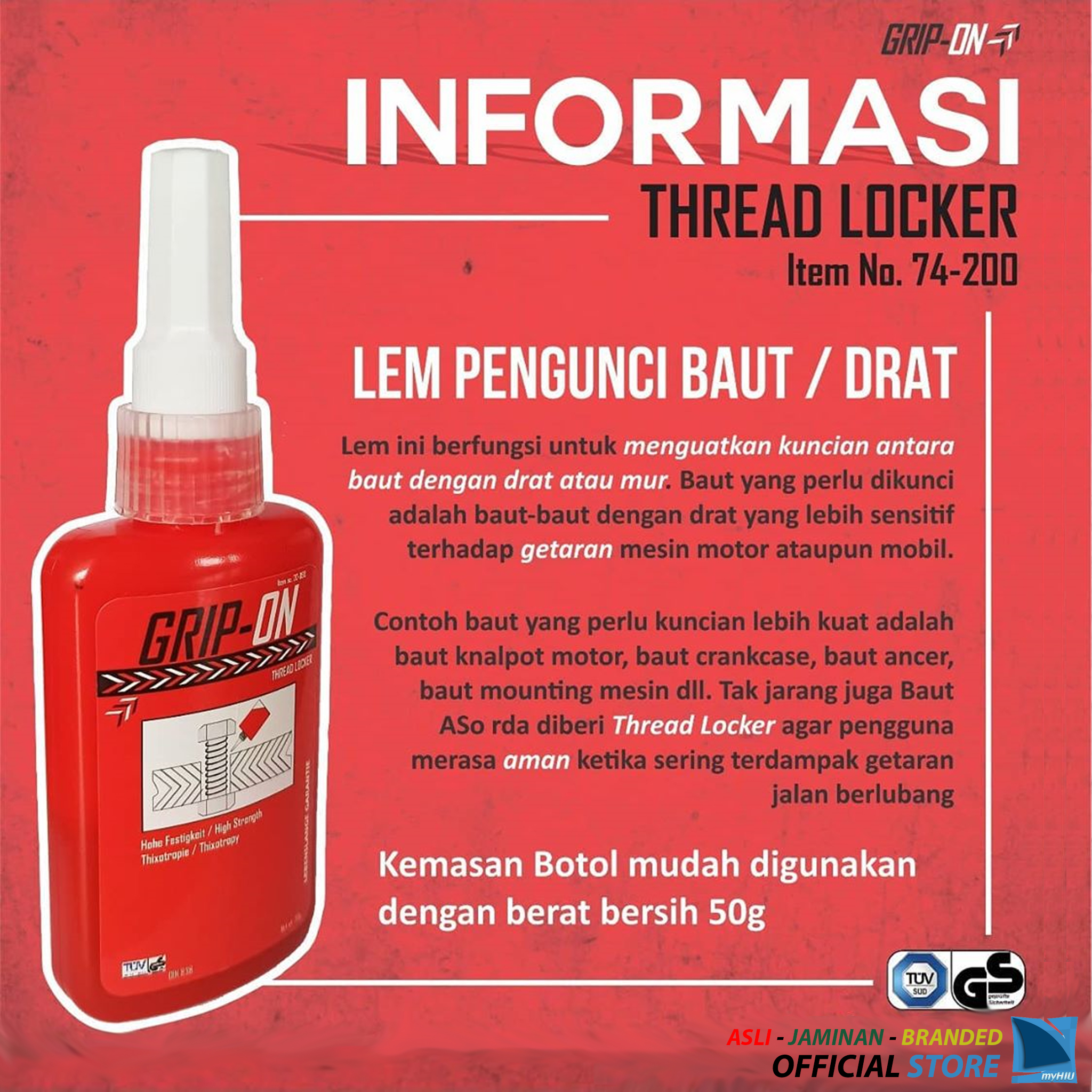 Cairan Lem Pengisi Celah Baut Anti Getar - Thread Locker GRIP-ON ...