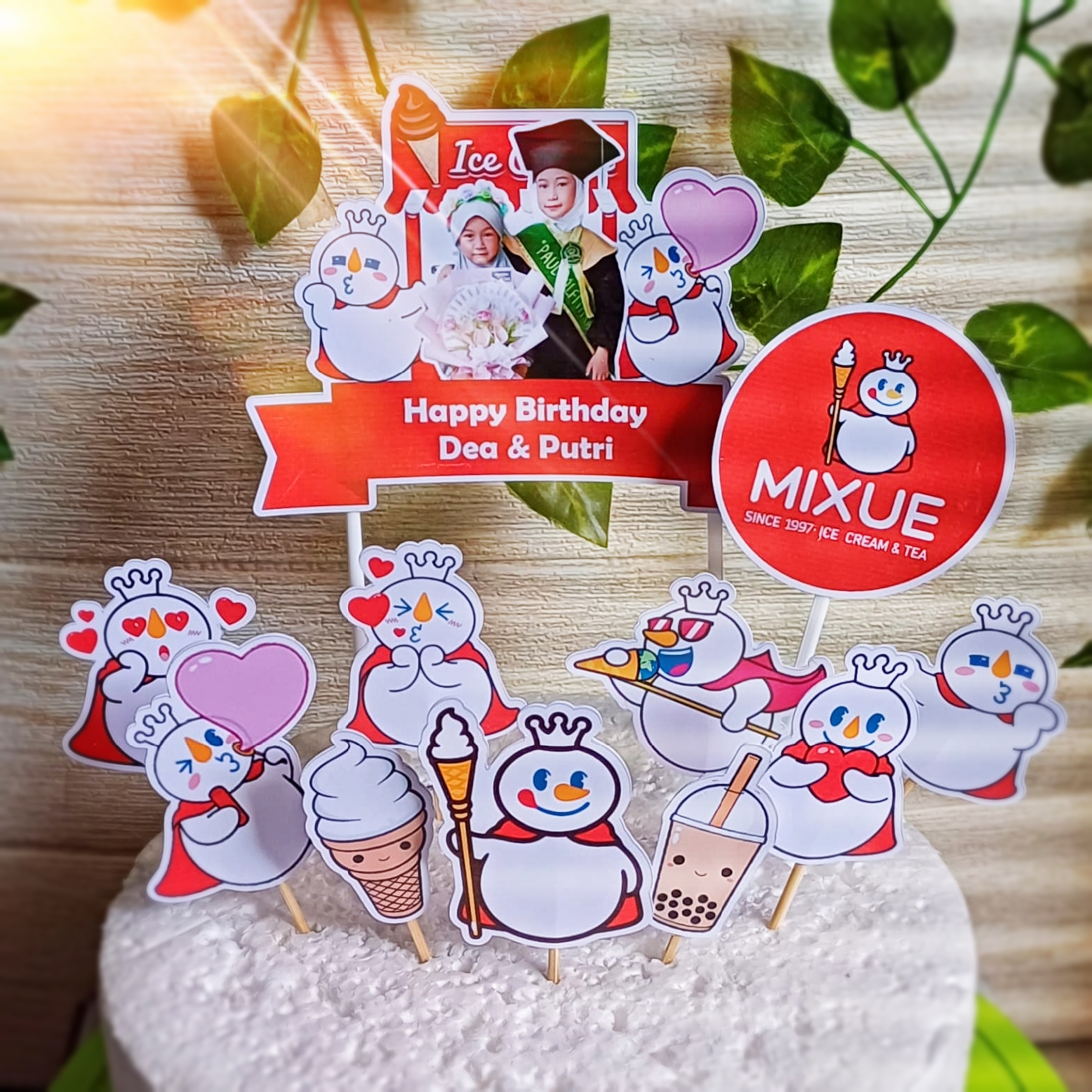 Topper Cake Custom Foto Tema Mixue untuk Hiasan Kue Ulangtahun | Lazada ...