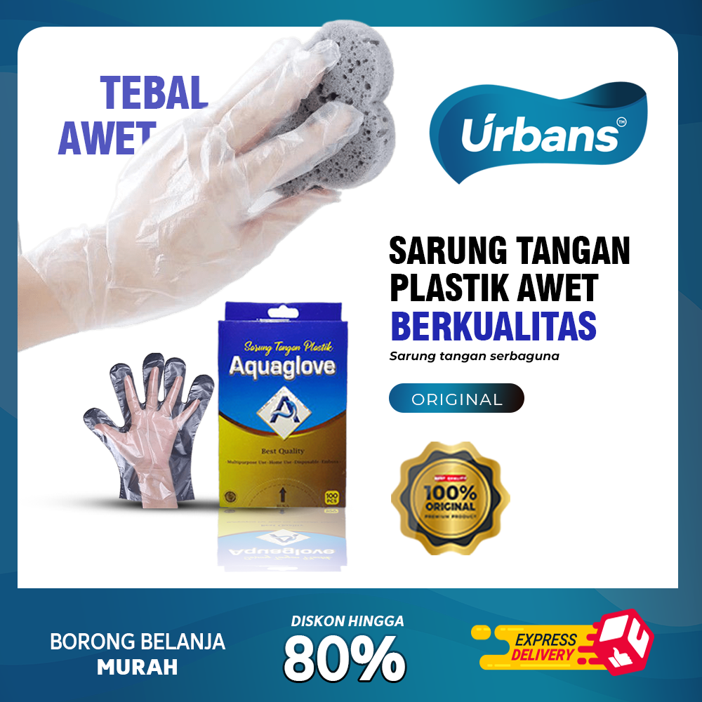 [ US ] Sarung Tangan Plastik Aquaglove Box isi 100 - Sarung Tangan Plastik Aquaglove Bening ...