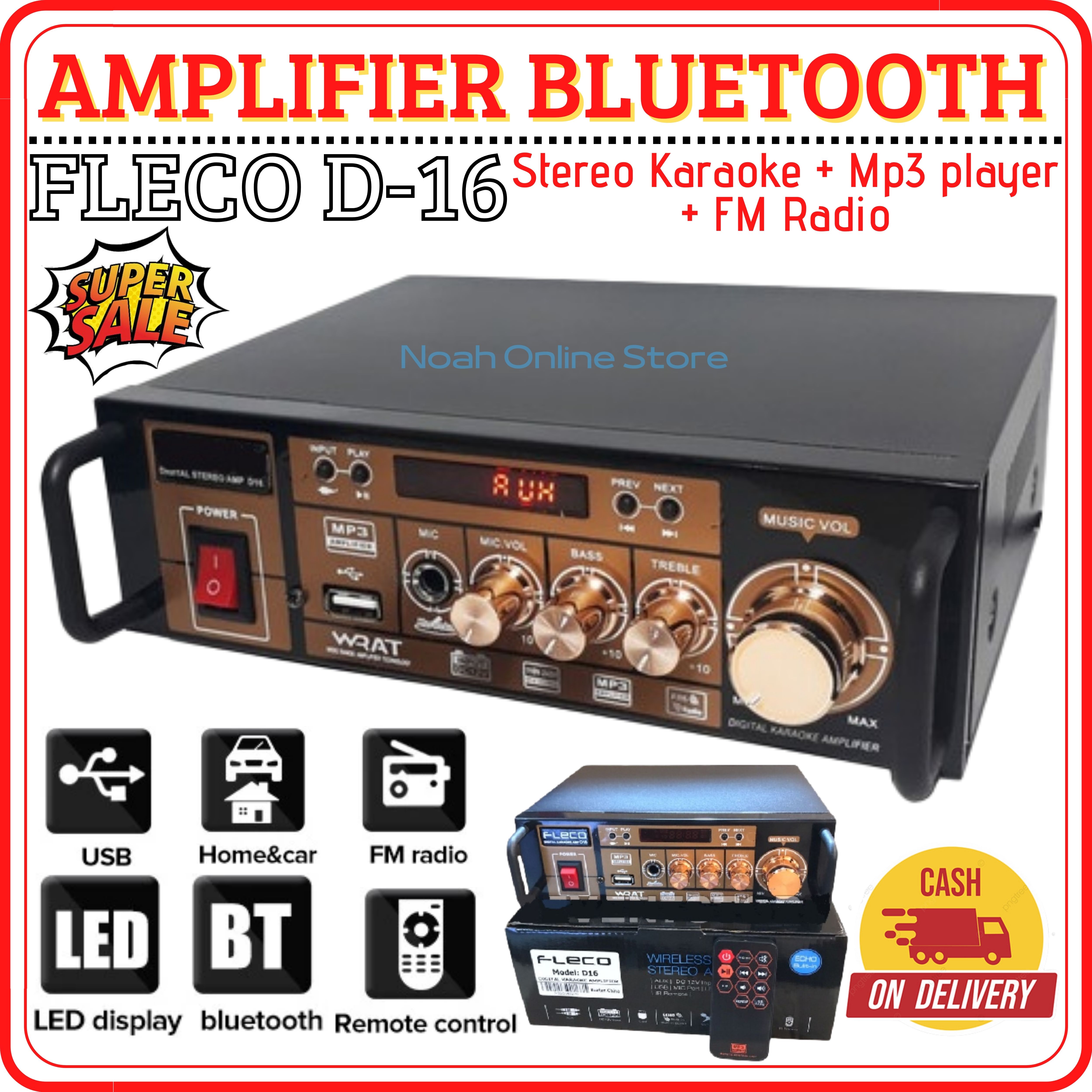 Amplifier FLECO D-16 Bluetooth Stereo Karaoke BISA BASS + TREBEL ...
