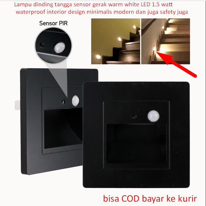 lampu dinding tangga sensor gerak warm white LED 1.5 watt waterproof ...