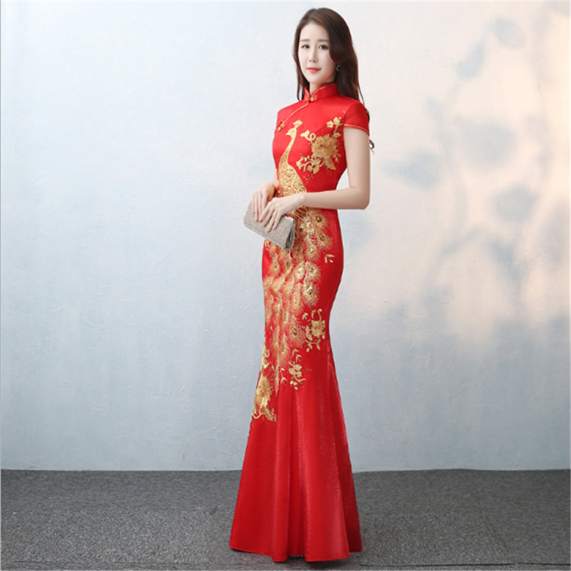 Wedding red qipao cheongsam evening dress/ gaun adat cina/ Gaun mermaid ...