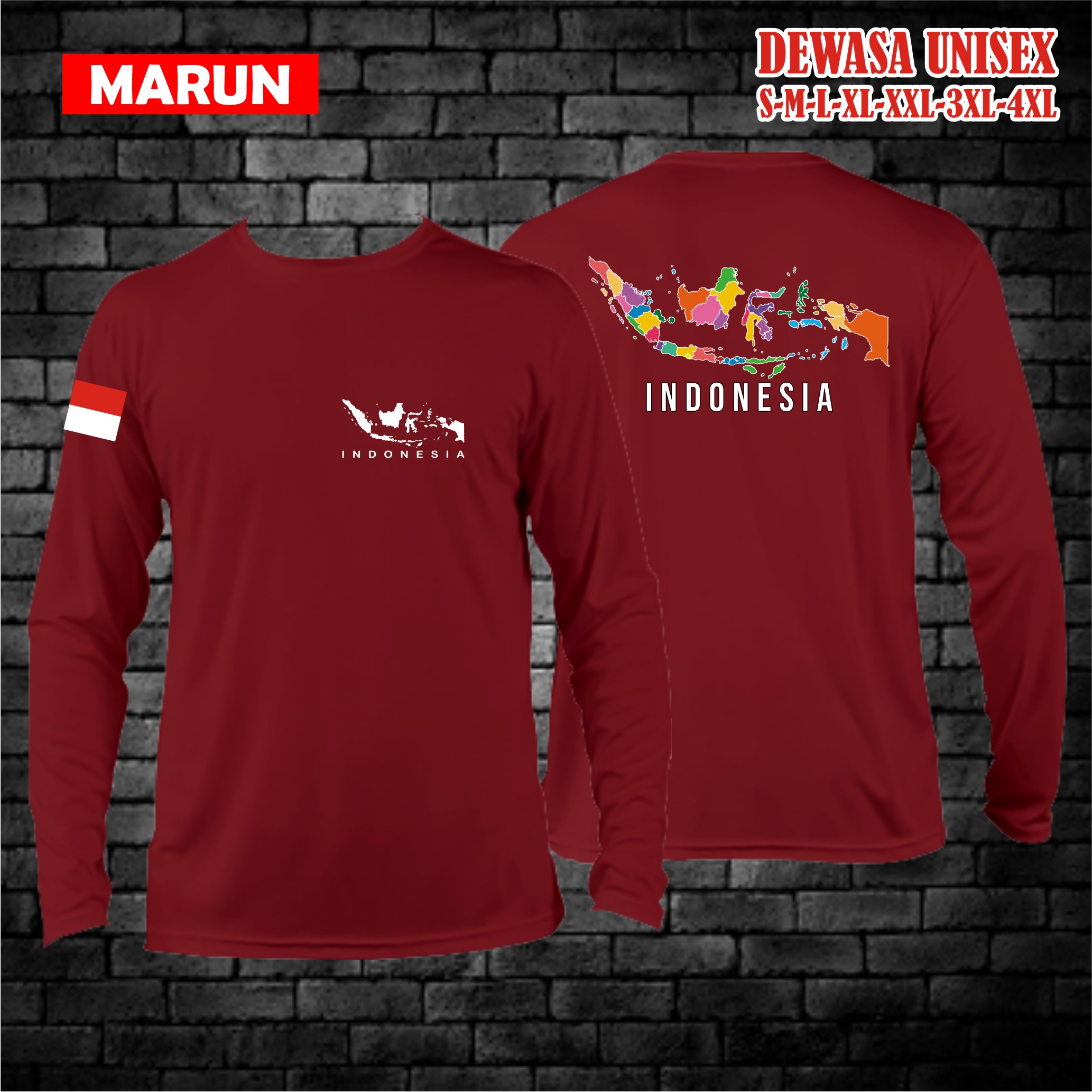 PETA WARNA INDONESIA Panjang Pakain Pria Unisex T-Shirt Kaos Dalam ... PETA WARNA INDONESIA Panjang Pakain Pria Unisex T-Shirt Kaos Dalam ...