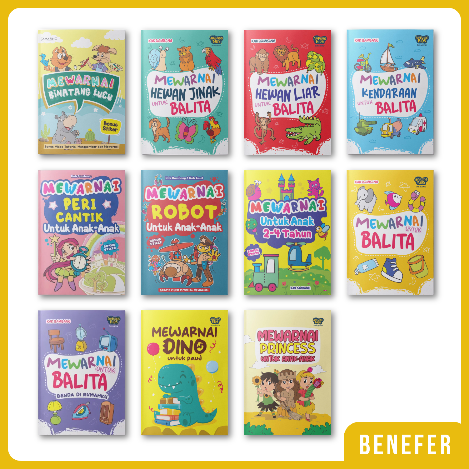 Buku Mewarnai Binatang, Kendaraan, Benda, Robot, Dino, Peri, Princess ...