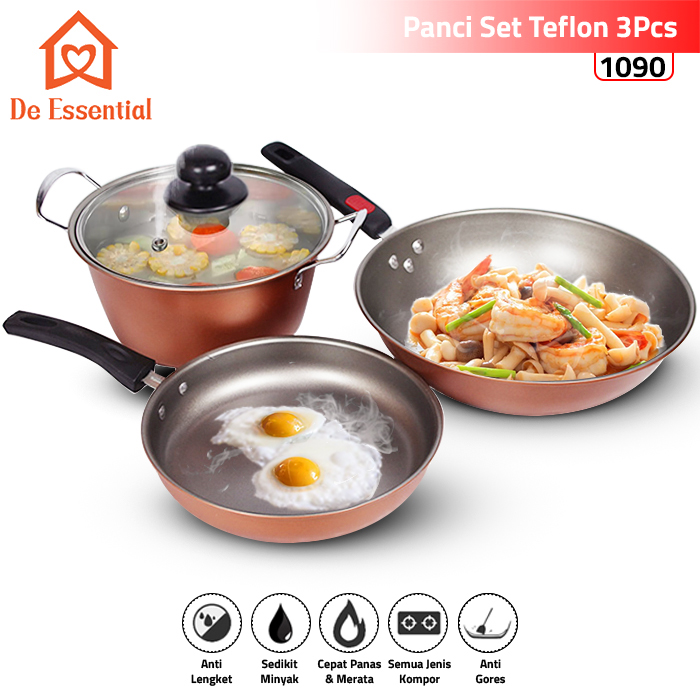 Cookware Set Teflon 3 pcs - Panci Wajan Telfon Set 1042/1090 | Lazada ...