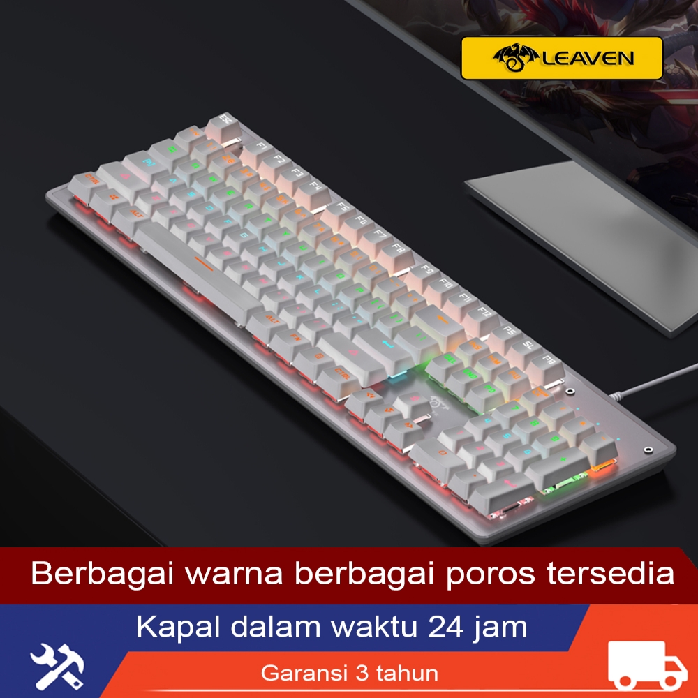 LEAVEN K880 keyboard mechanical rgb pc murah USB wired outemu blue switch hotswap mechanical ...