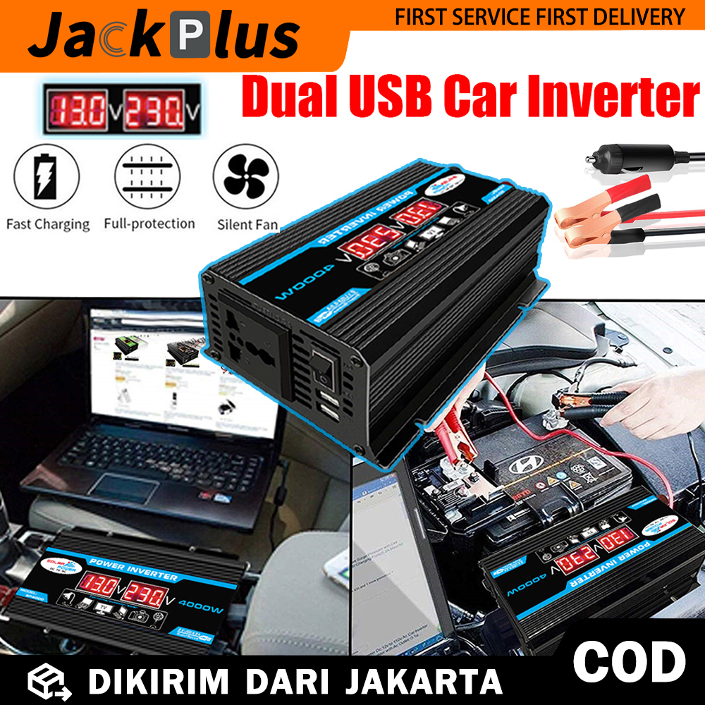 (Dikirim Dari Jakarta)Inverter Gelombang Sinus Modifikasi - 4000W LCD 2 USB DC 12V untuk AC 220V ...