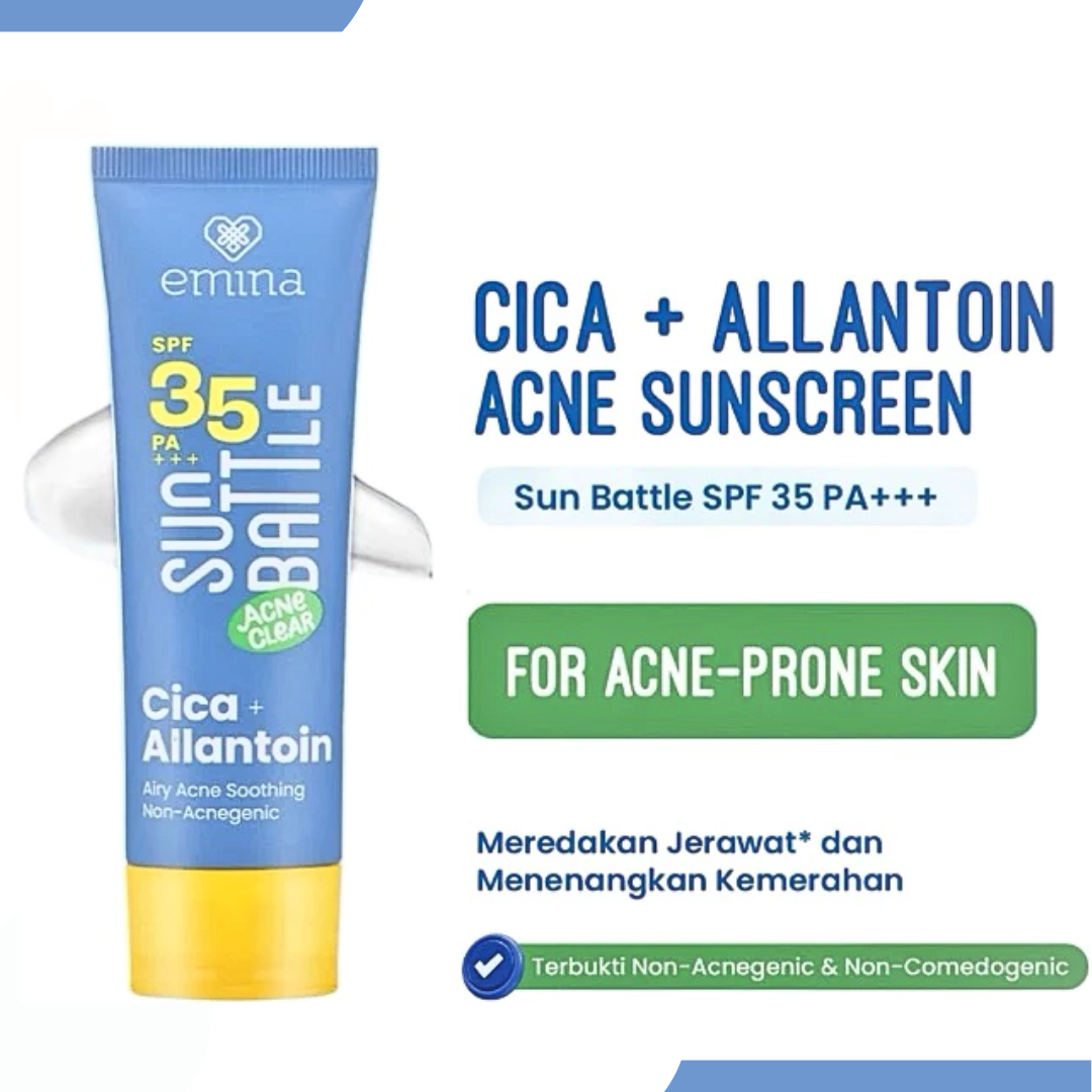 Emina Sun Battle Acne Clear Cica Allantoin Airy Acne Soothing Sunscreen ...