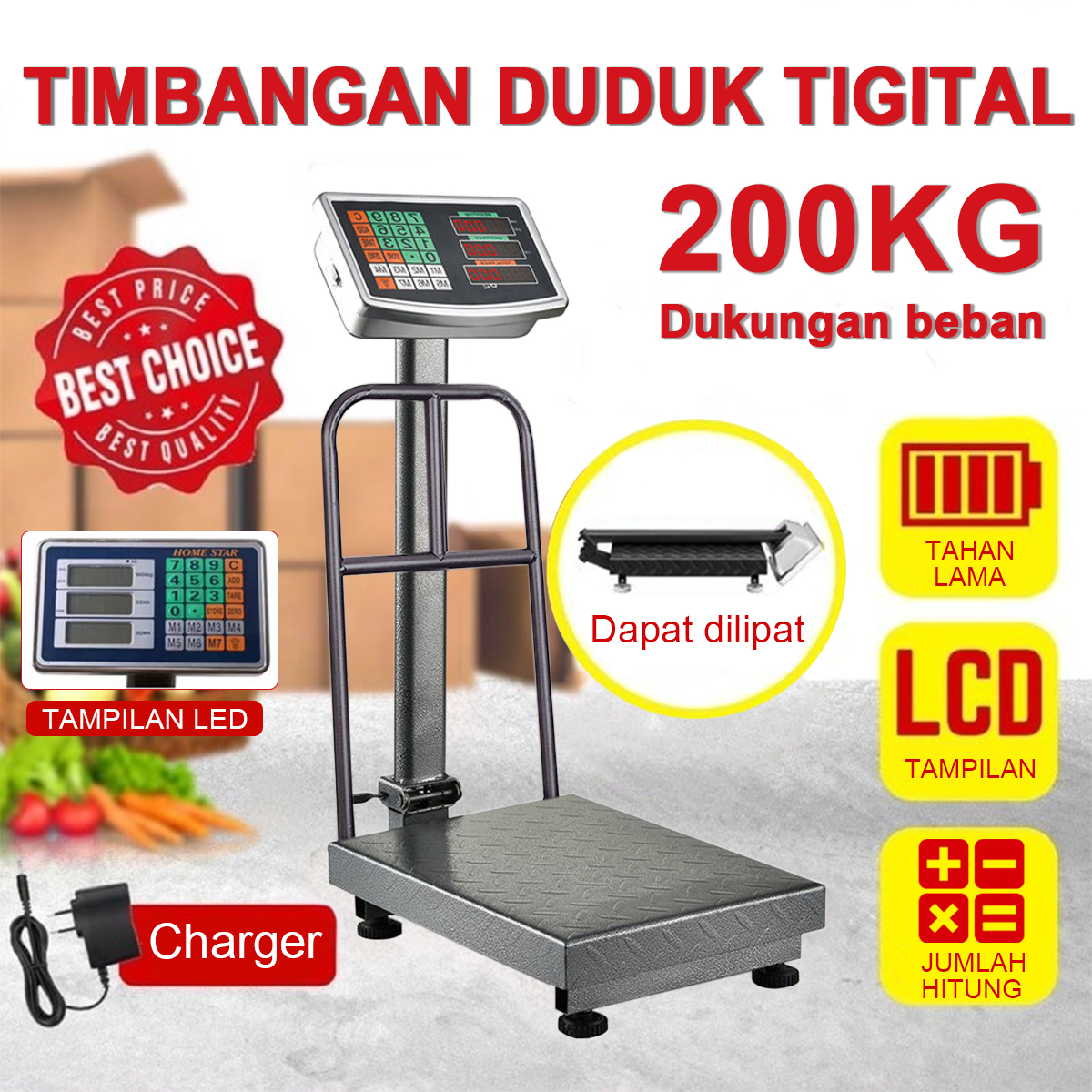 Timbangan Duduk Digital 200kg / Timbangan Barang / Timbangan Lantai 200 KG/Single Display ...
