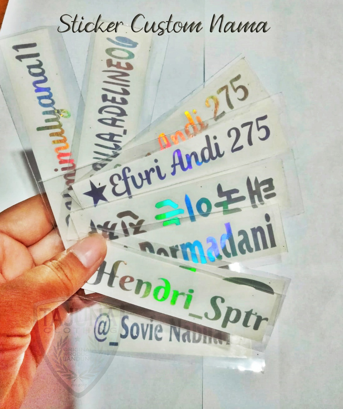 isi 20 stiker nama cutting hologram custom tulisan bisa pakai logo ...
