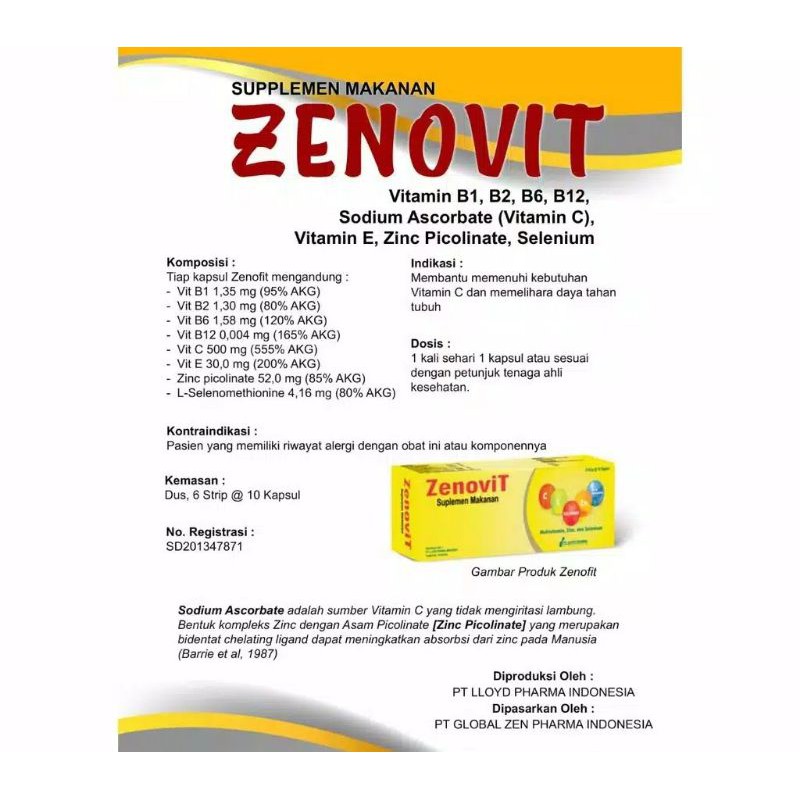 ZENOVIT Multivitamin dan Zinc Isi 60 Kapsul Suplemen Kesehatan | Lazada ...