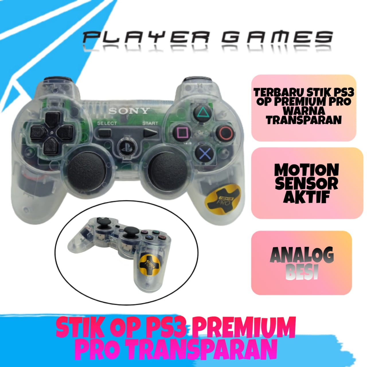 STIK PS3 OP PREMIUM PRO AKTIF SENSOR MOTION WARNA TRANSPARAN TERBARU ...