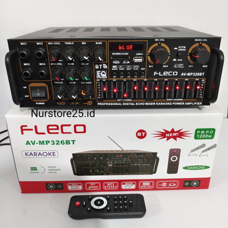 Amplifier FLECO 326BT Bluetooth Stereo Karaoke + Mp3 player + FM Radio ...