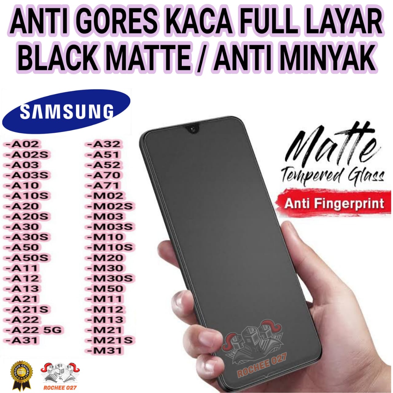 ANTI GORES KACA BLACK MATTE FULL LAYAR/ANTI MINYAK/TEMPERED GLASS FOR SAMSUNG A02/ A02S/ A03 ...