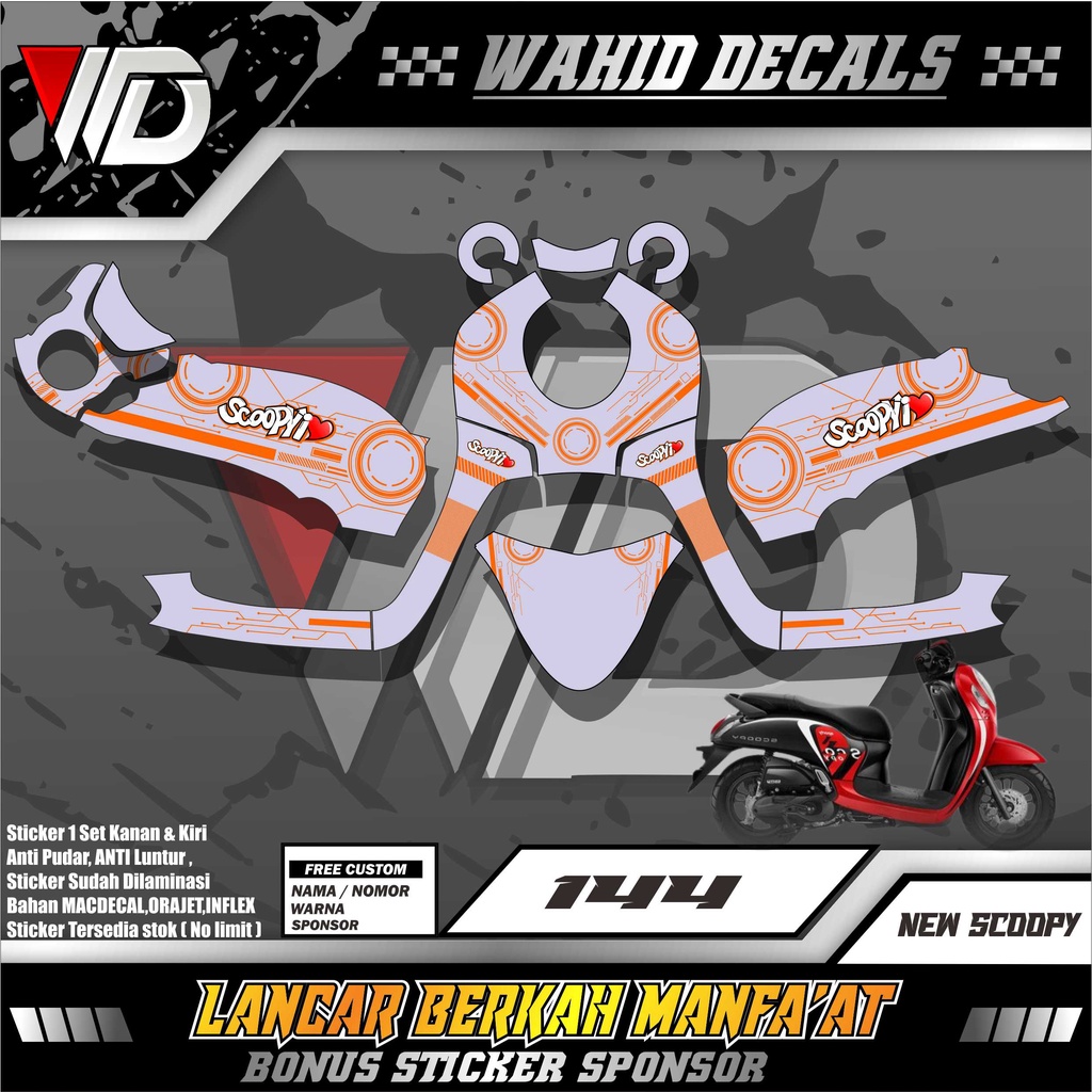 144 Decal stiker sepeda motor honda scoopy 2021 2022 2023 variasi comel ...