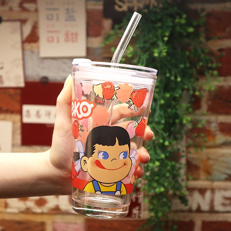 Kaca Glass Dengan Sedotan Silikon Simple Elegan Milk Cup Gelas susu ...