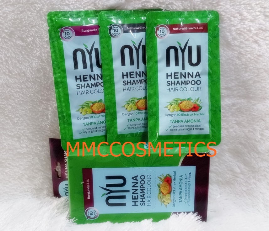 NYU Henna Shampoo Hair Color TANPA AMONIA 20 ML ( FREE SARUNG TANGAN ...