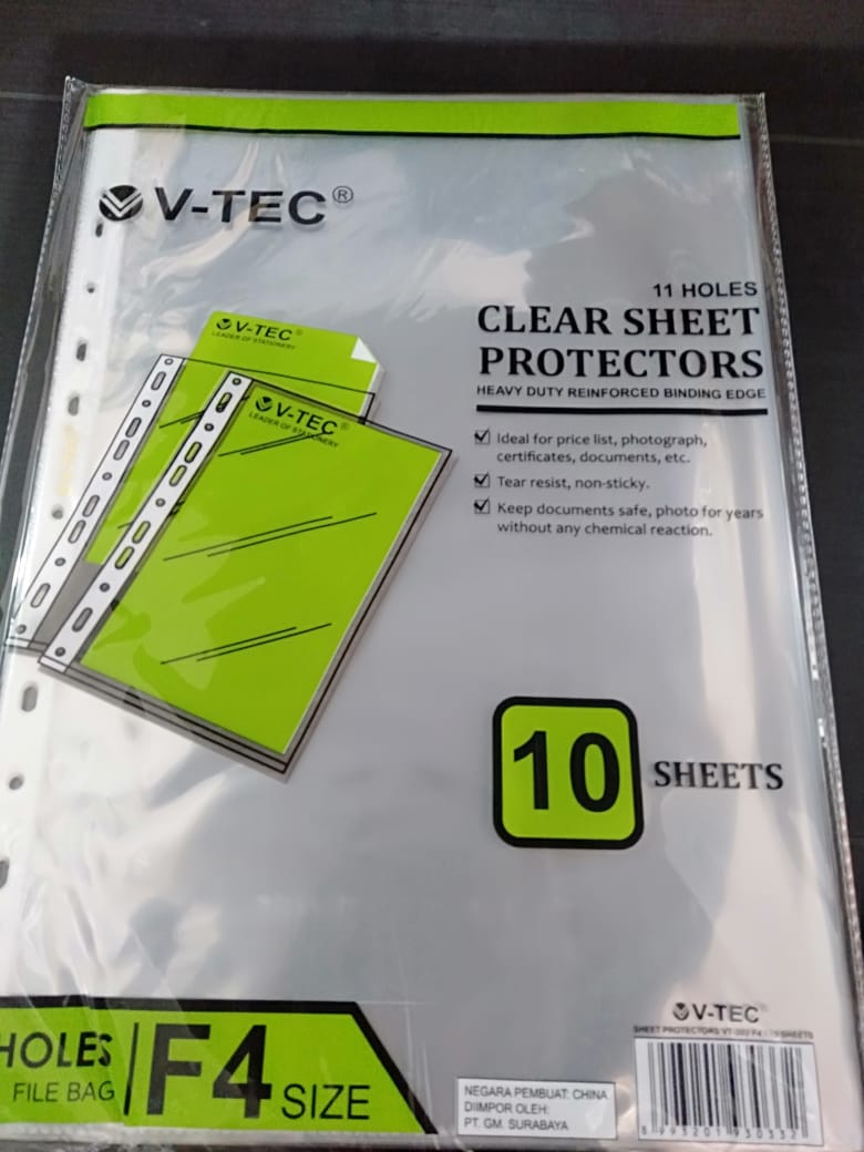 Clear Sheets Protector F4 V-tec isi 10 sheet/ Plastik Pocket V-tec ... Clear Sheets Protector F4 V-tec isi 10 sheet/ Plastik Pocket V-tec ...