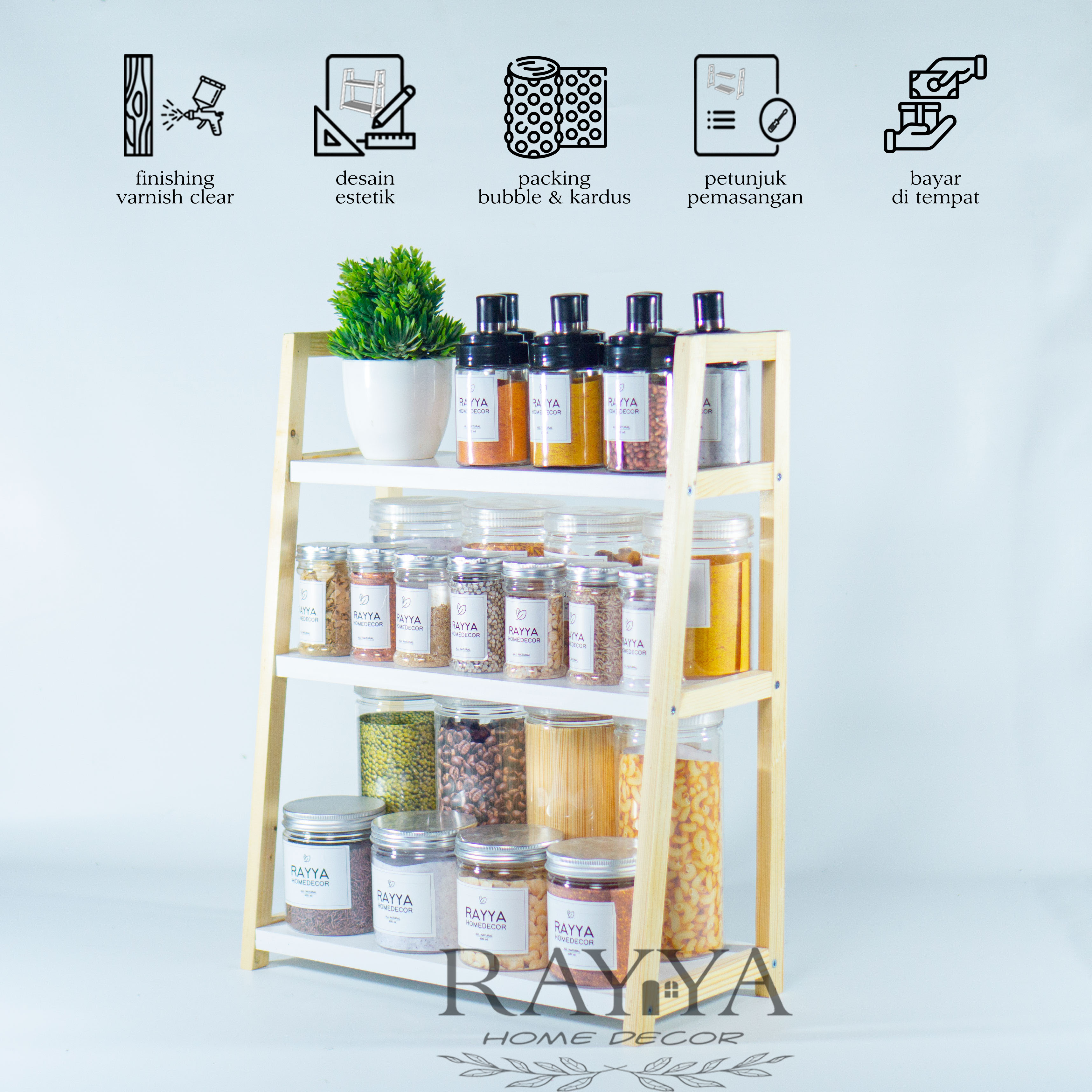 JUMBO Rak 3 susun besar serbaguna kayu jati belanda mix putih/ rak ...