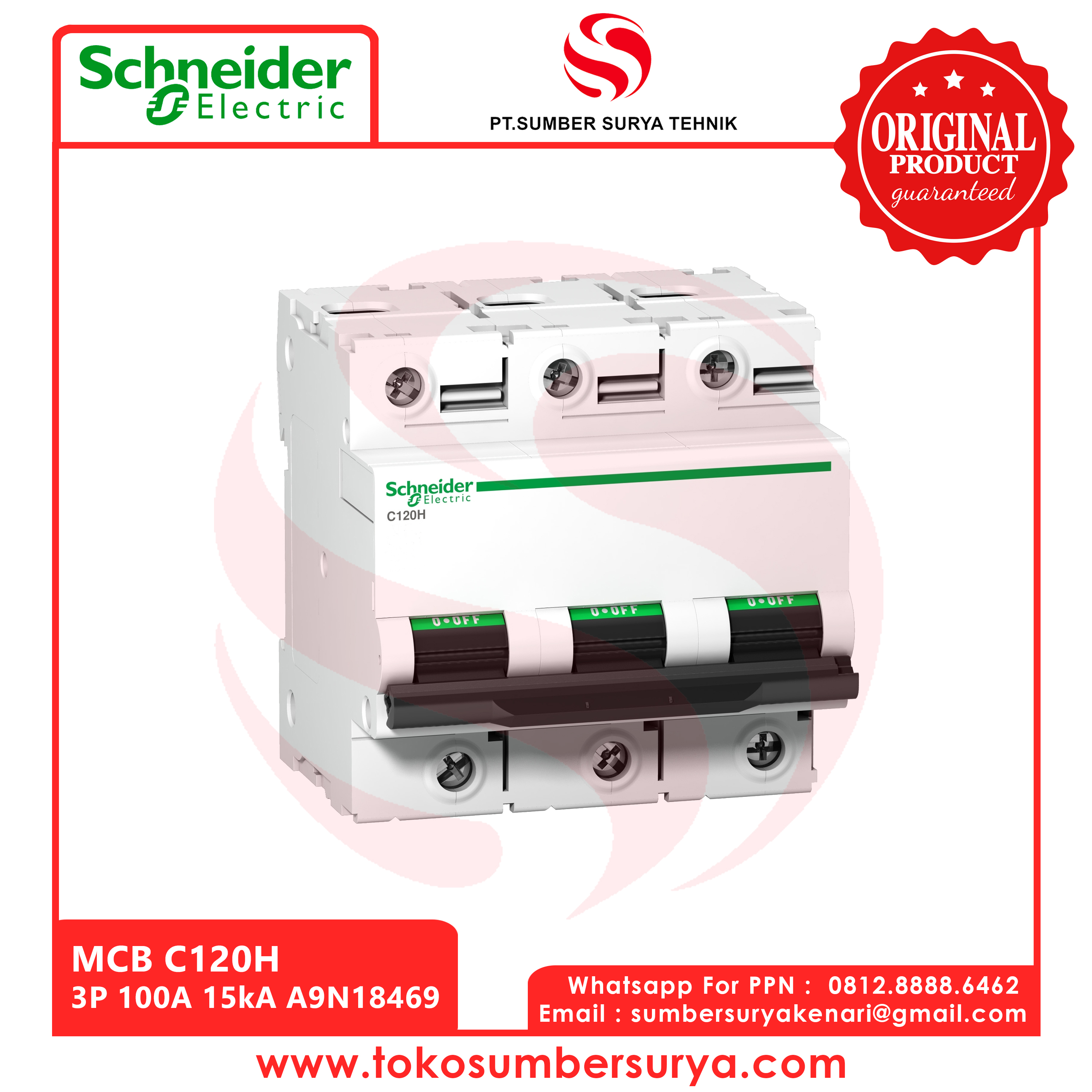 MCB Mini Circuit Breaker C120H 3P 100A 15kA Saklar Listrik ON OFF A9N18469 SNI Asli Ori ...