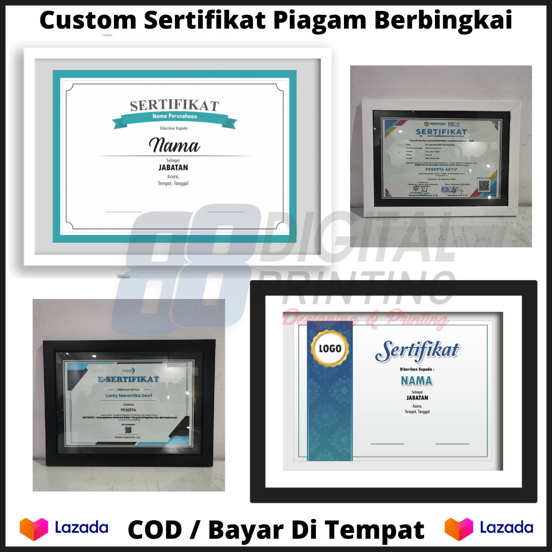 Cetak Sertifikat Piagam Pigora Dinding Bingkai Foto Piagam Penghargaan ...