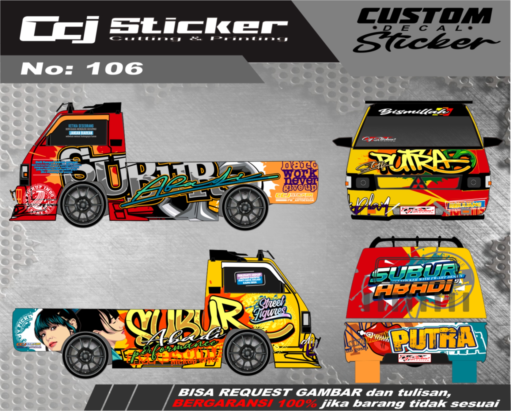 Decal stiker mobil pick up sticker mobil L300, Granmax, T120ss, futura ...