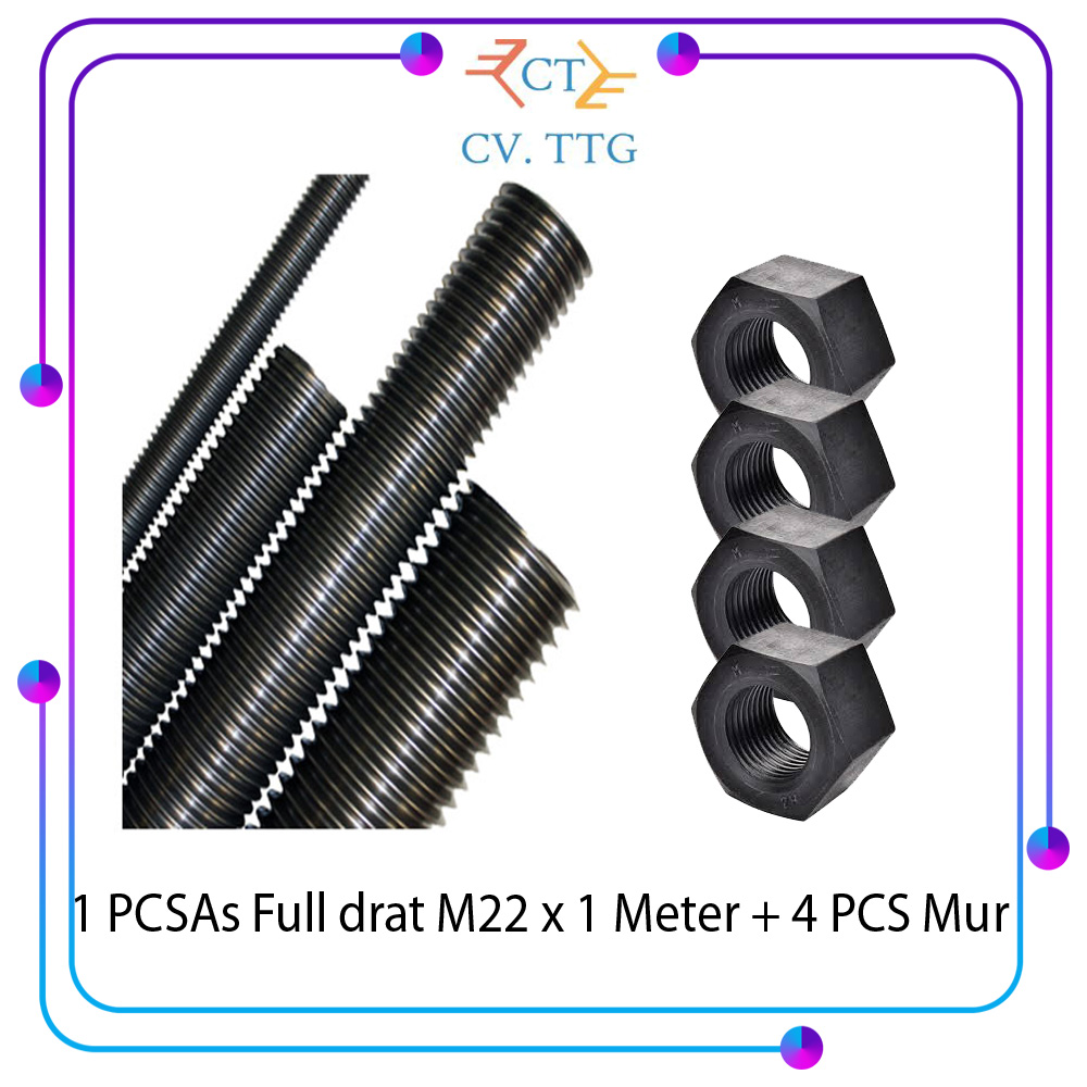 Set As Full Drat Baut Long Thread Bolt Stut Bolt M22 X 1 Meter + Mur 4 PCS | Lazada Indonesia