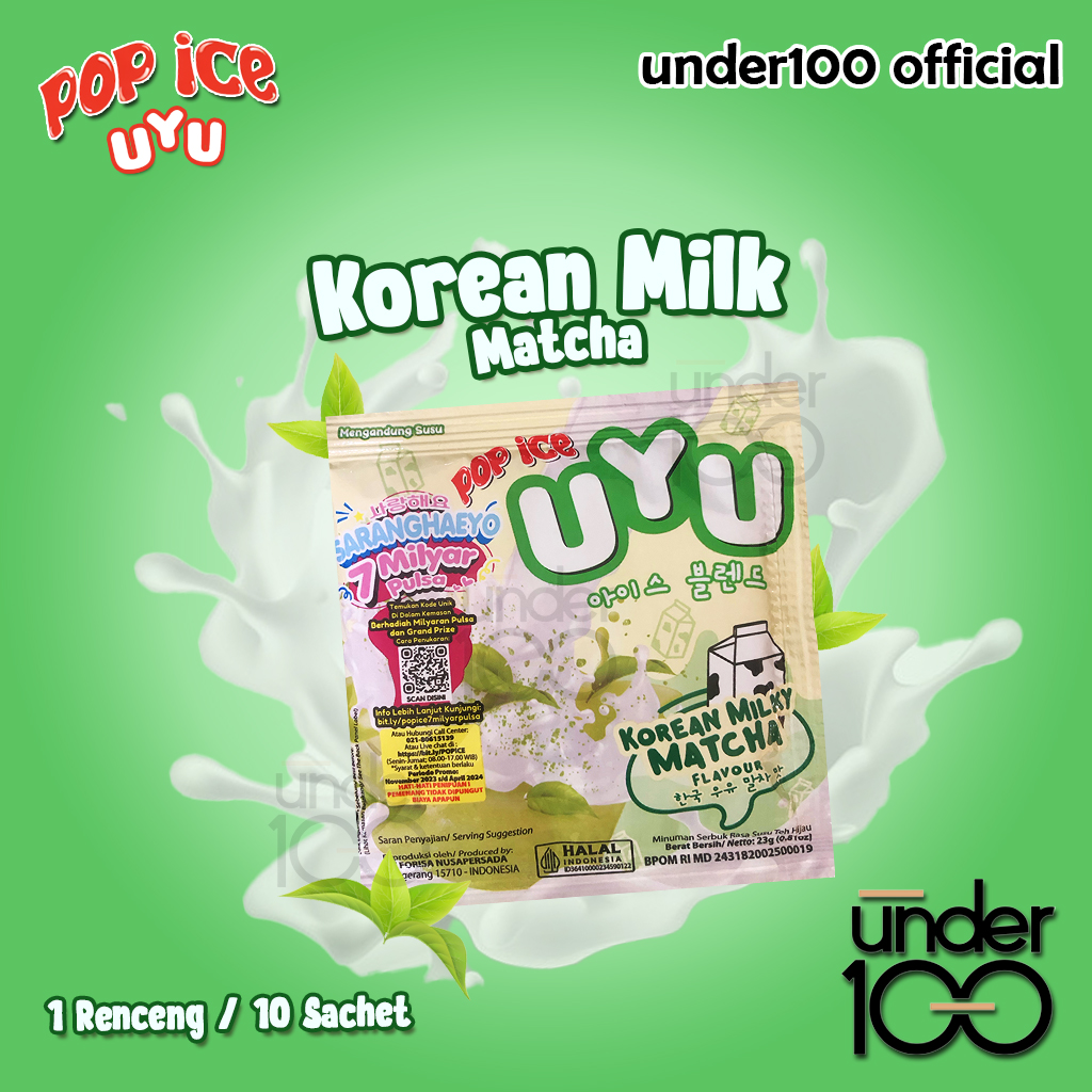 Under100 POP ICE UYU Renceng Isi 10 Sachet Korean Milky Choco | Matcha ...