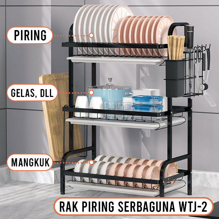ORANGE Rak Piring 3 Susun - Rak Pengering Piring Dish Drainer - Rak ...