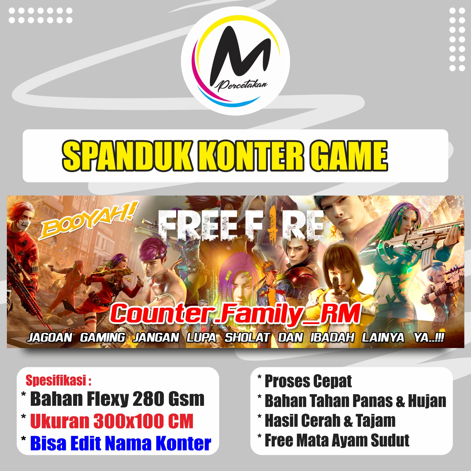 Banner Konter Spanduk Game FF / Spanduk Warung / Spanduk Warkop Game ...