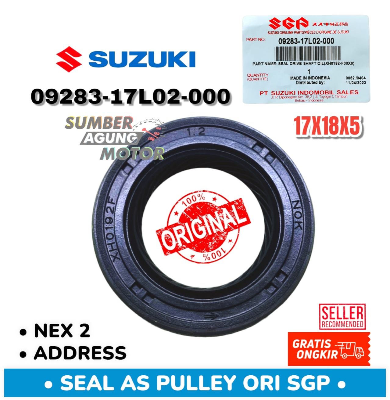 SIL SEAL AS PULLEY CVT SUZUKI NEX 2 ADDRESS LETS ORIGINAL SGP 09283-17L02-000 | Lazada Indonesia