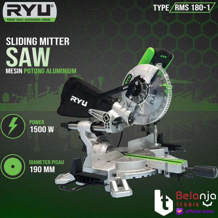 RYU RMS 180 1 SLIDING MITER SAW POTONG ALMUNIUM DAN KAYU SIKU | Lazada ...