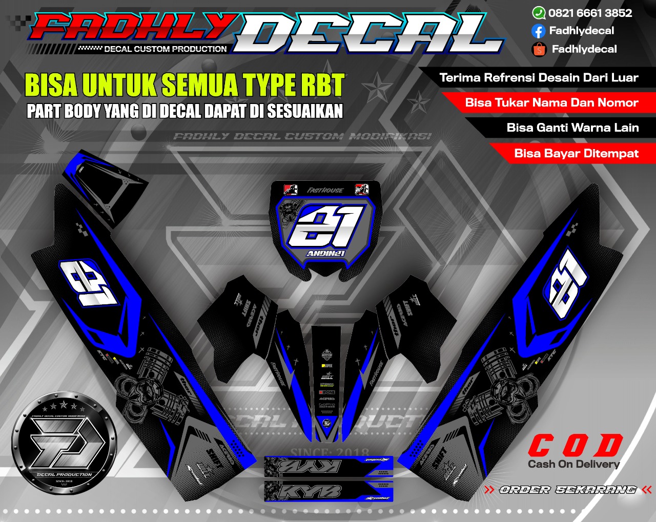 ⭐⭐⭐⭐⭐ Decal Dekal Sticker Trail RBT Bisa ke Semua TYPE Biru HItam keren ...