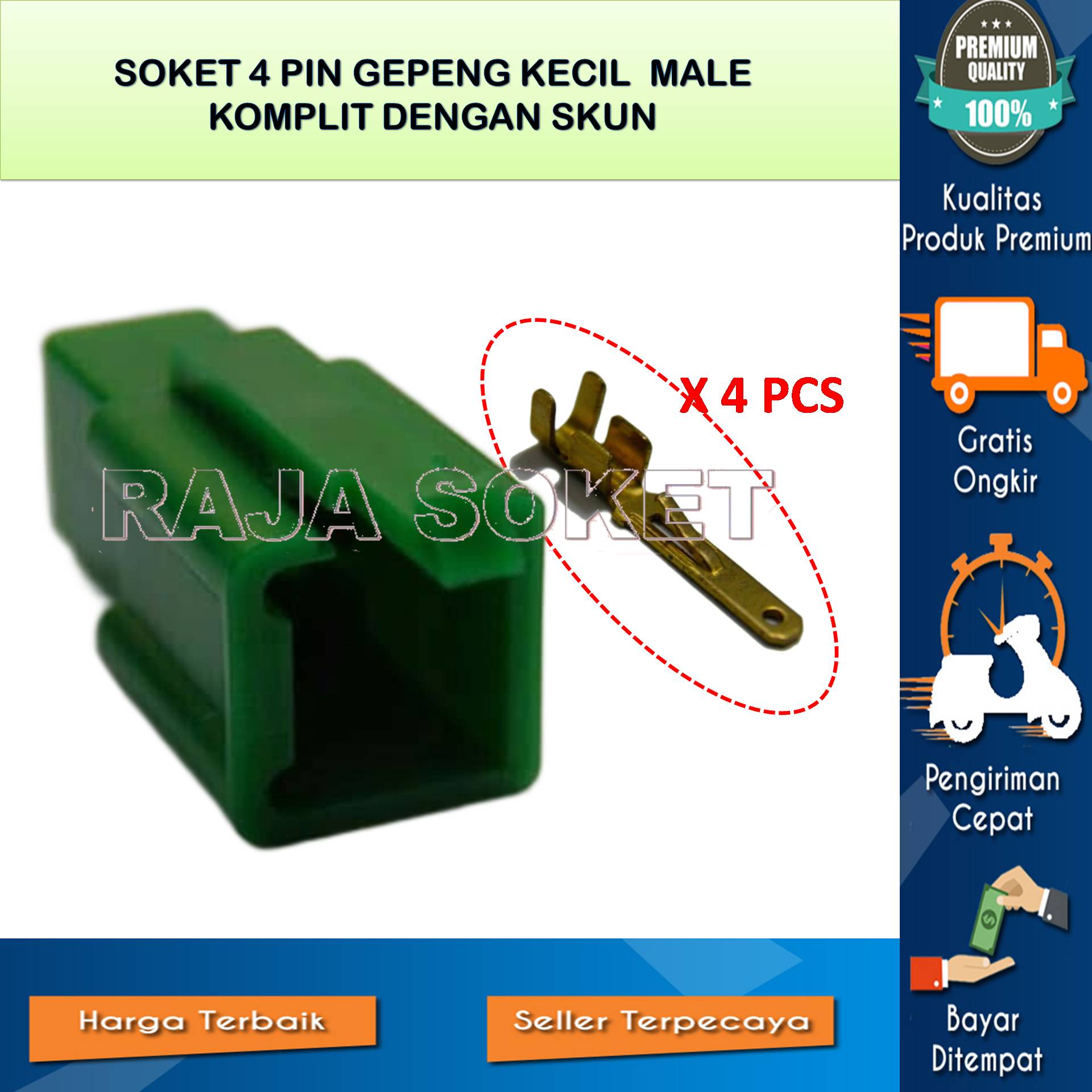 (isi 5 set) SOKET SOCKET CONNECTOR KONEKTOR MOTOR KABEL 4 PIN KECIL ...