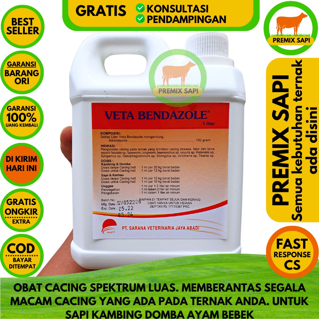 Veta Bendazol 1 liter - Obat Cacing 1 Liter - Obat Cacing Sapi - Obat ...