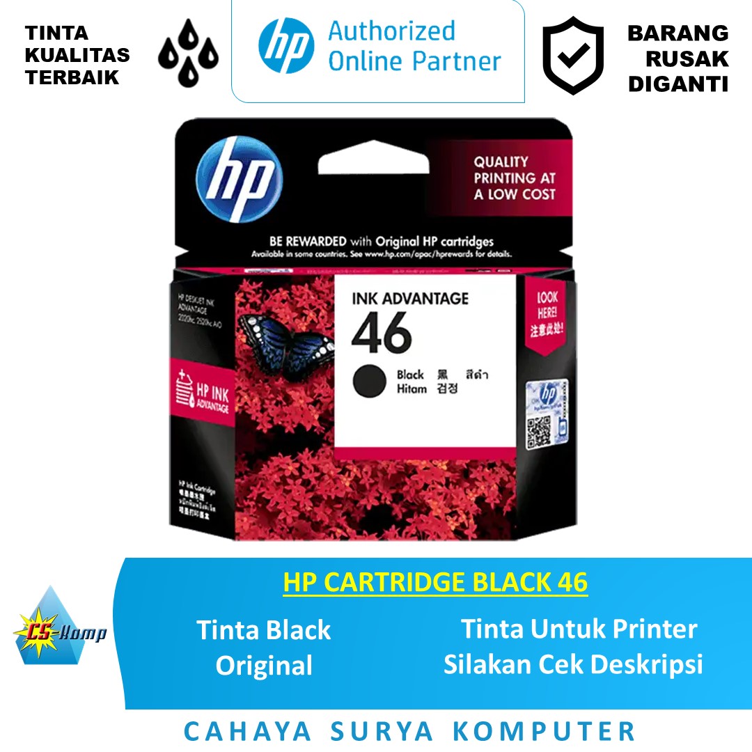HP CARTRIDGE BLACK 46 UNTUK PRINTER HP Deskjet Ink Advantage 2020hc ...
