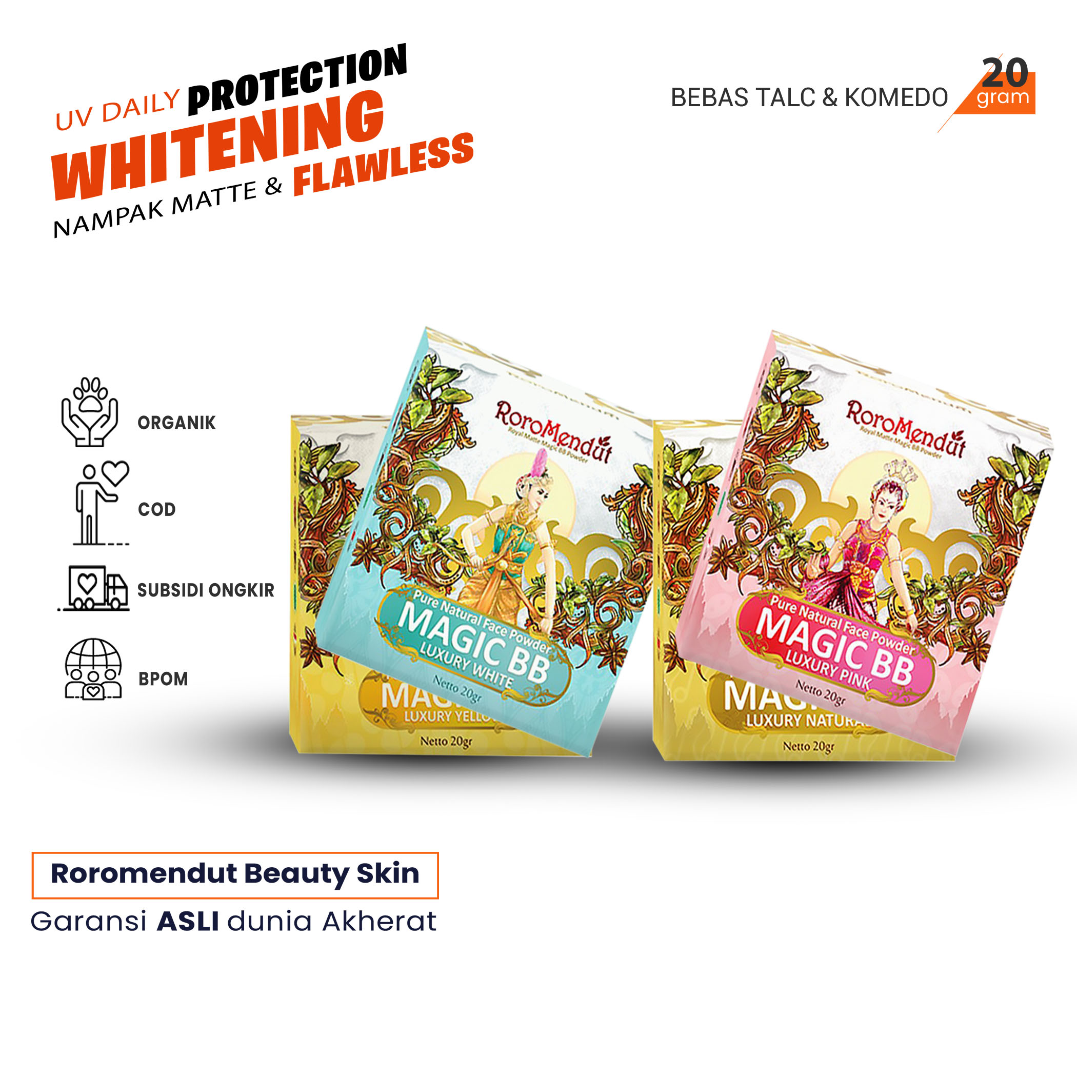 แป้งปัดฝุ่น Roro Mendut Magic BB Pure Natural Face Powder 20gr ...