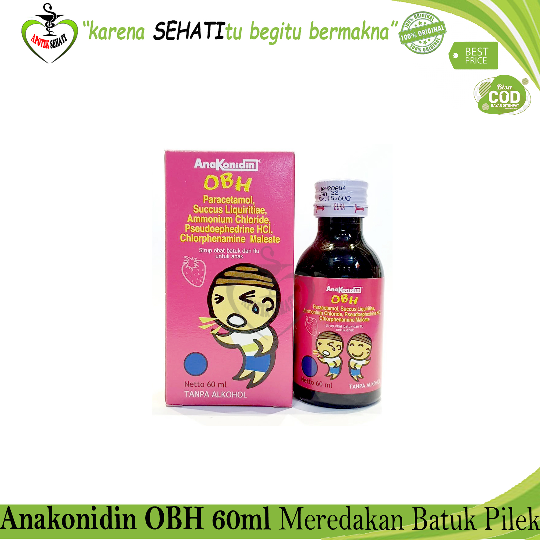 Anakonidin OBH Sirup 60 ml Mengatasi Gejala Demam Flu Batuk | Lazada ...
