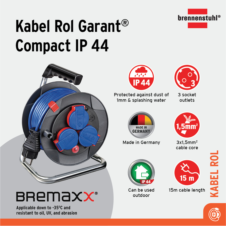 Brennenstuhl Garant Compact IP44 Cable Reel / Kabel Roll / Rol / Gulung ...