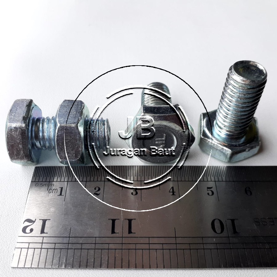 100 PCS BAUT MUR M10 X 20 PANJANG 2CM 2 CM KUNCI 17 20MM MM PUTIH BAUD ...