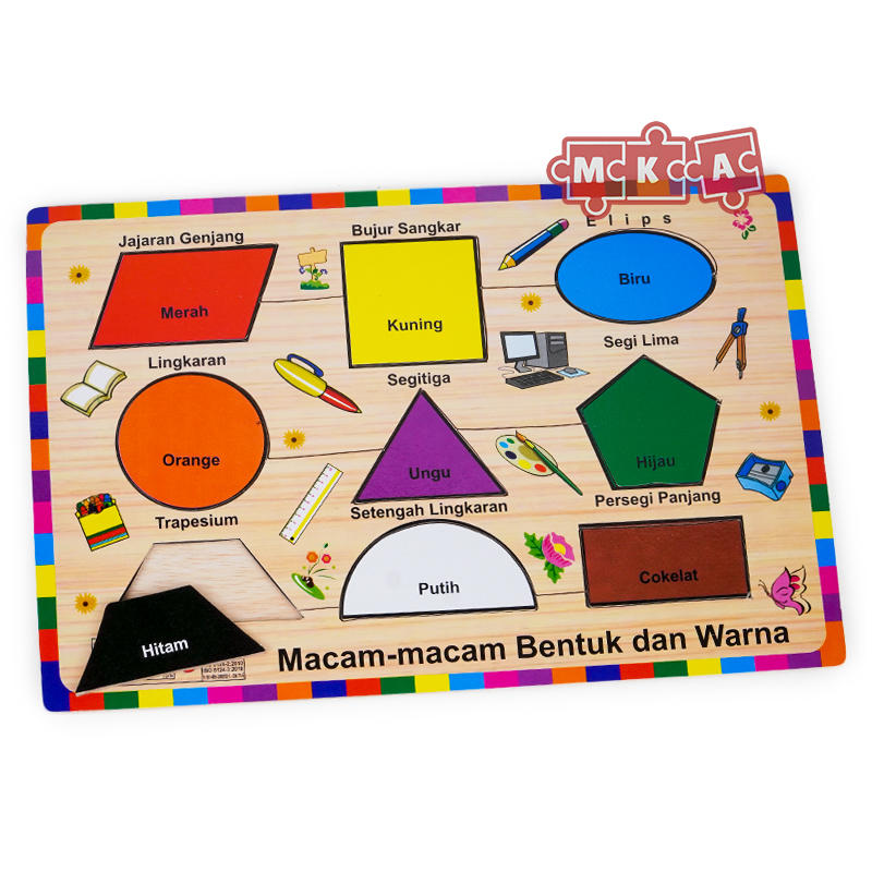 Mainan Puzzle Kayu Edukatif Anak Bentuk Dasar Geometri Shape Warna ...