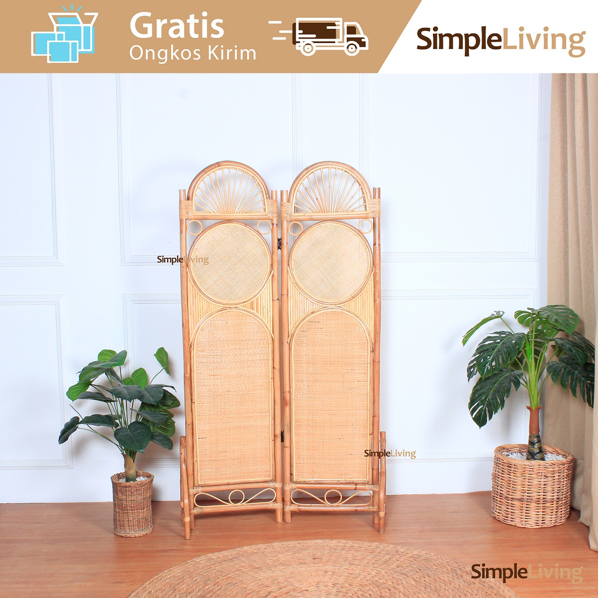 Penyekat ruang / partisi ruangan minimalis rotan lengkung 2 daun ...
