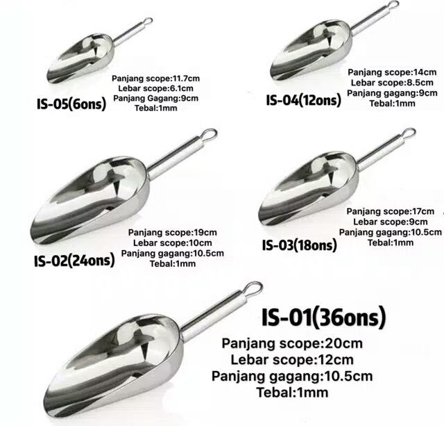 SUS 304 Sekop Es Batu Bahan Stainless skop scoop ice cube ukuran no.5 ...