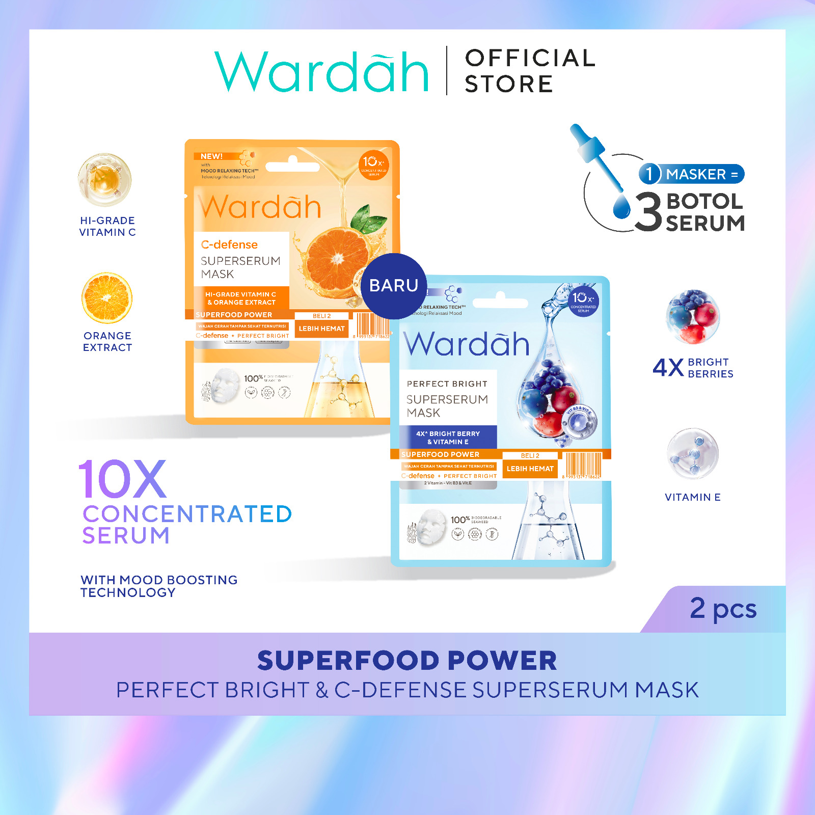 Wardah SuperSerum Mask x2 – C-defense & Perfect Bright 2x20 ml - Paket ...