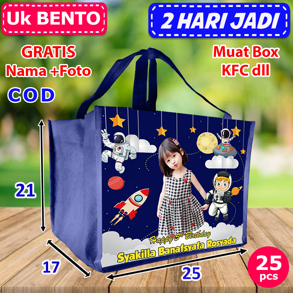 Tas Box Nasi Bento Ultah Anak 25x21x17 Astronot Tas ultah nama | Lazada ...