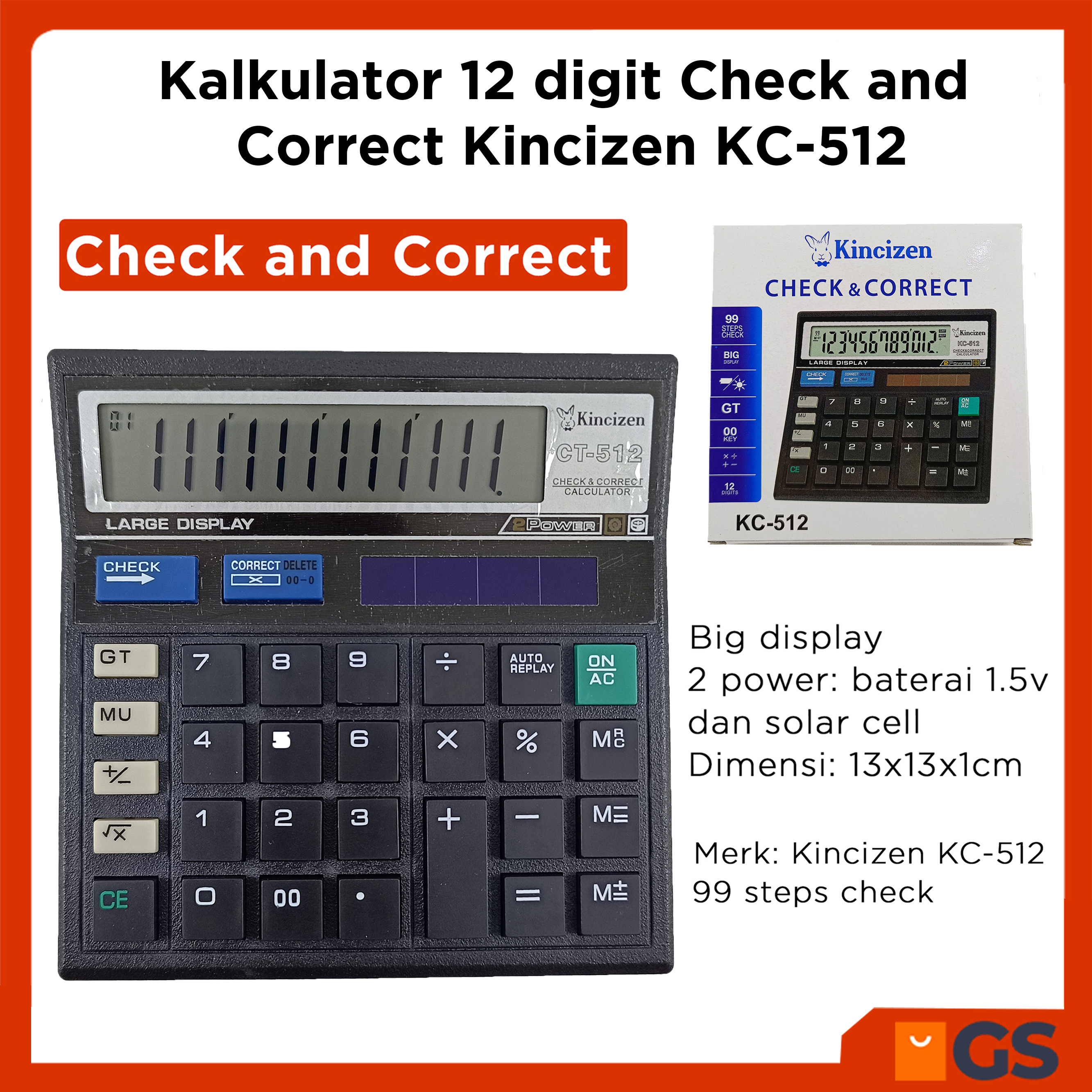 Kalkulator 12 digit Check and Correct Kincizen KC-512 | Lazada Indonesia