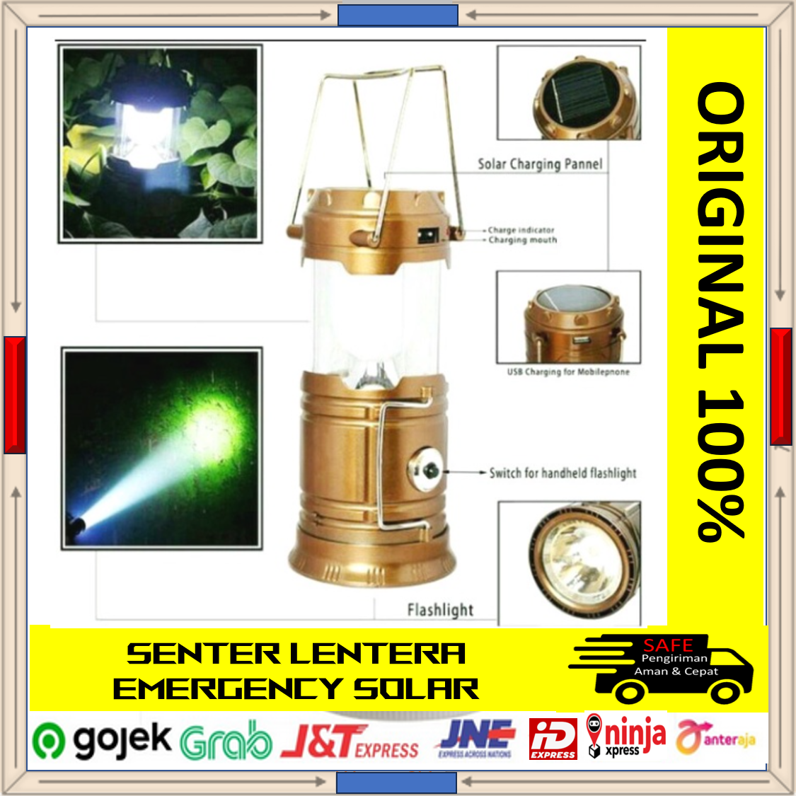 Lampu Emergency LED Lentera Gantung Senter Camping Tenaga Solar Surya ...